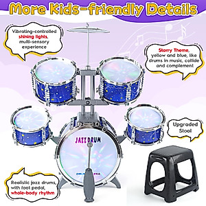 Upgraded Kids Drum Set for Toddlers 1-3, Kids Jazz Drum Ages 3-5, Star Light up Musical Instrument Toys for Boys Girls 2-5 4-6 5-7 ( All Plastic)