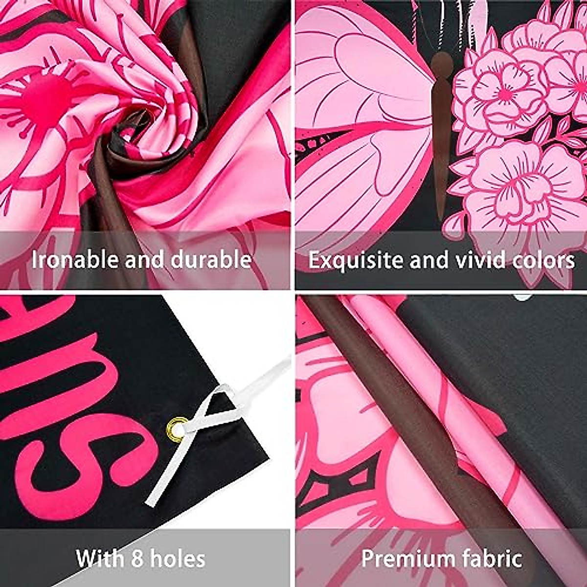 Avezano Breast Cancer Awareness Garage Door Banner 6x13Ft Her Fight is Our Fight October Breast Cancer Decoration Pink Ribbon Butterfly Powerful Fist Backdrop Outdoor Decor (157.48" L x 72.83" W)