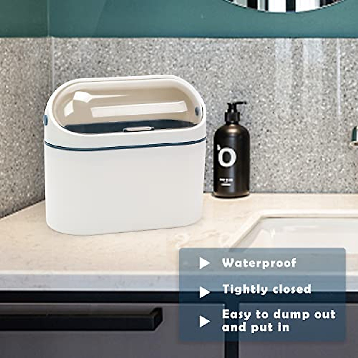 LOVEINUSA Mini Trash Can with Lid, Desktop Trash Can Mountable Garbage Can Countertop Trash Bin for RV Office Kitchen Sink Freezer