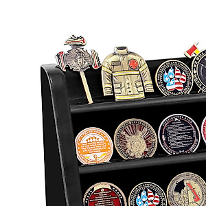 ASmileIndeep 4 Rows Wooden Military Challenge Coin Display Case Wall Mount - Army Coin Collectibles Holder Display Stand Rack, Black
