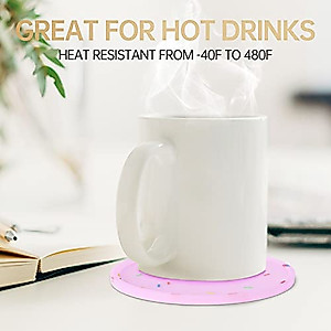 Coasters for Cute Coasters Drinks Set of 8,Pink Coasters Silicone Drink Coasters, Glow in Dark,Resistant Reusable Silicone Coasters with Holder Coaster Set for Desk Coaster Coasters for Coffee Table