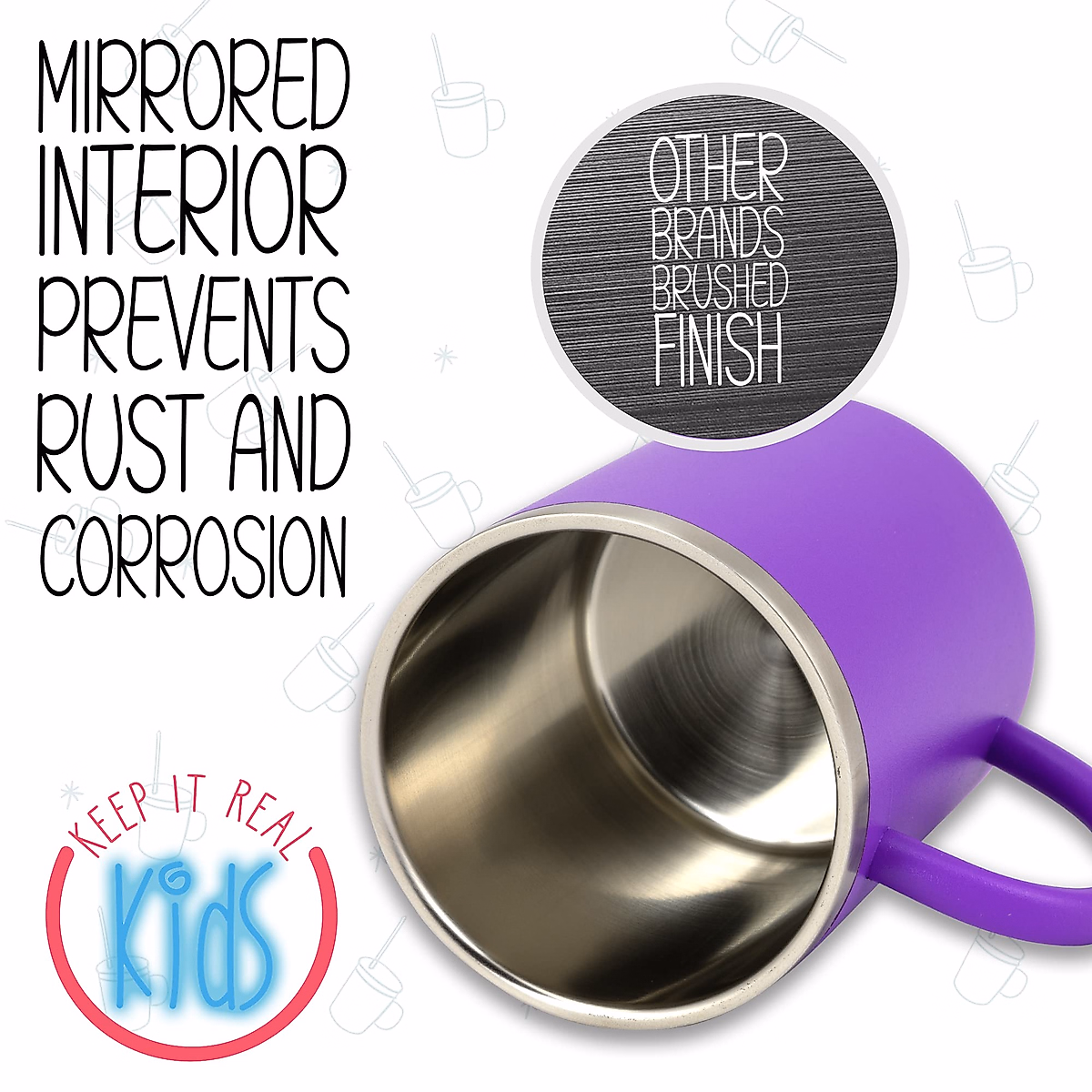 Real Deal Steel "Keep it Real Kids Mugs - 100% Lead and BPA Free Kids Coffee Mug for Hot Chocolate - Set of 2