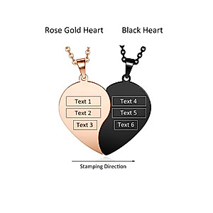 Jovivi Personalized Custom 2pcs Heart Couple Necklaces for Him and Her Black Rose Gold Stainless Steel Matching Puzzle Piece Necklace for Boyfriend Girlfriend Couples Wedding Valentines Gifts