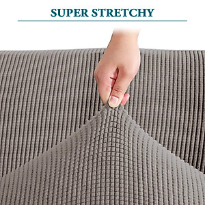 Flamingo P High Stretch Sofa Slipcover Non Slip Armchair Cover for Living Room Washable Pet Furniture Protector Covers with Elastic Bottom, Thick Jacquard Fabric (Small, Taupe)