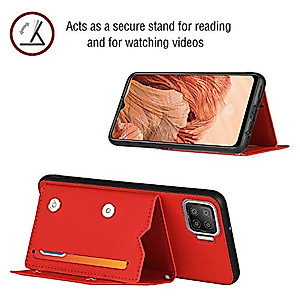 NVWA Compatible with Oppo F17 Phone Case, Red Back Phone Cover Leather Wallet Magnetic Closure Credit Card Slot Holder Kickstand Heavy Duty Protection Without Wrist Strap Shockproof Protective