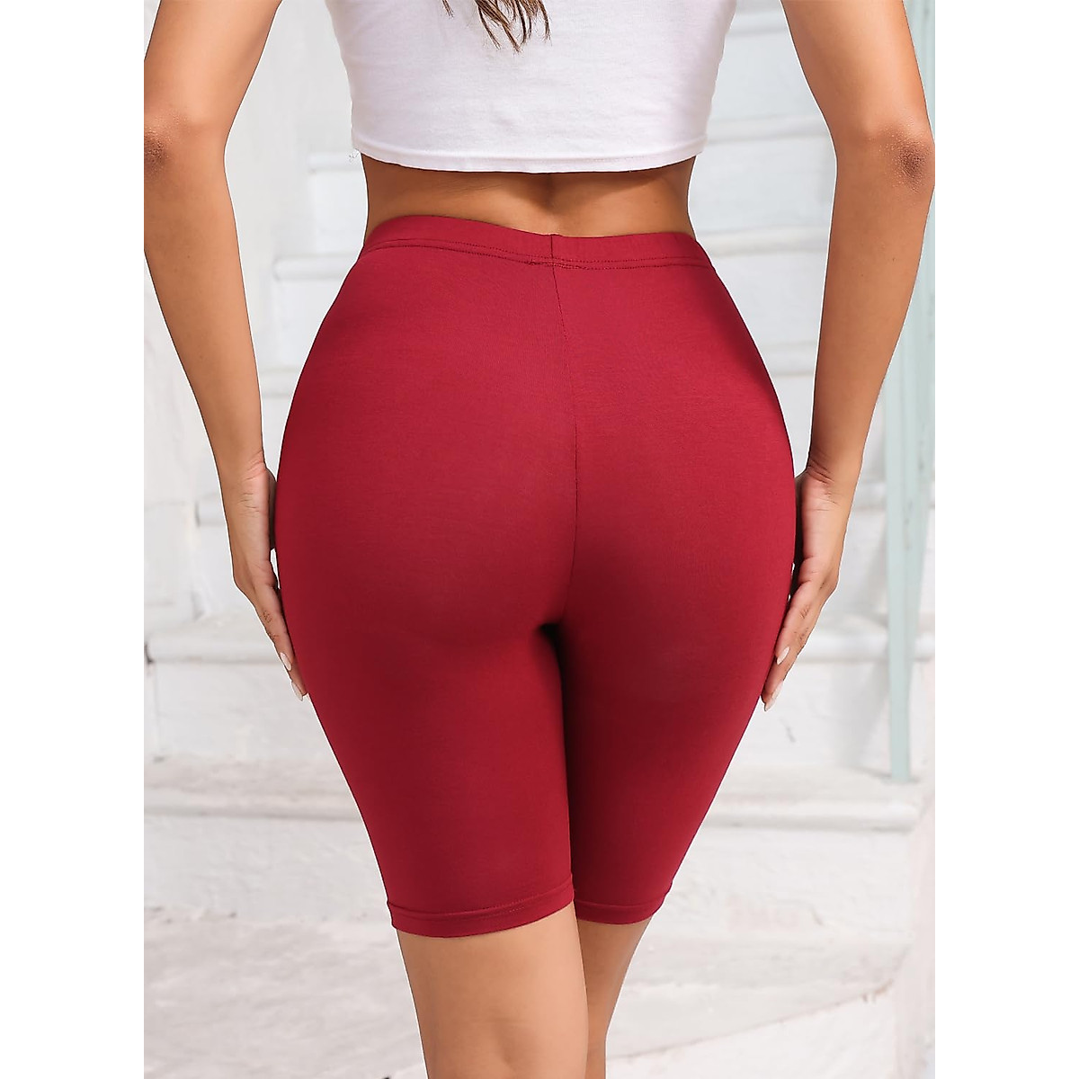 BUENOS NINOS Women's Short Leggings Stretchy Slip Shorts for Women Under Dress Workout Gym Athletic Shorts Wine Red XXL