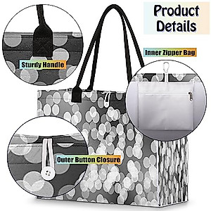 Mularoka Grey Gray Circles Large Tote Bag Shoulder Bag For Women Teachers Nurses Work Shopping Travel Handbag Purse