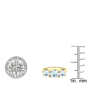 Dazzlingrock Collection 18K Round Aquamarine Ladies Vintage Bridal 3 Stone Engagement Ring, Yellow Gold, Size 7