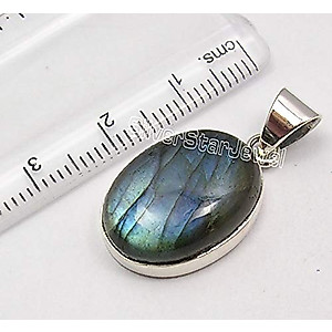 SilverStarJewel Oval Labradorite Pendant 1.1" Ladies Jewelery 925 Pure Silver
