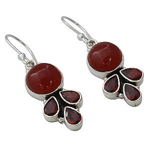 NOVICA Artisan Handmade Carnelian Garnet Dangle Earrings Colorful Fair Trade Gemstone from India Sterling Silver Red Fiesta Flame Birthstone [1.7 in L x 0.5 in W x 0.3 in D] ' Ardent Color'