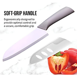 Beolee.Dan Ceramic Santoku Knife 7 Inch - High-Precision Ceramic Blade for Meats, Fruits, and Vegetables - Durable Ceramic Blade with Protective Sheath - Ceramic Knives (Sky Grey)