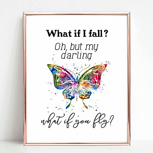 What If I Fall, Oh My Darling, What If You Fly, Watercolor Butterfly, Nursery Quotes, Baby Girl Nursery Decor, Inspirational Sign, Kids Room, Nursery Decor Art, 8x10 inch No Frame