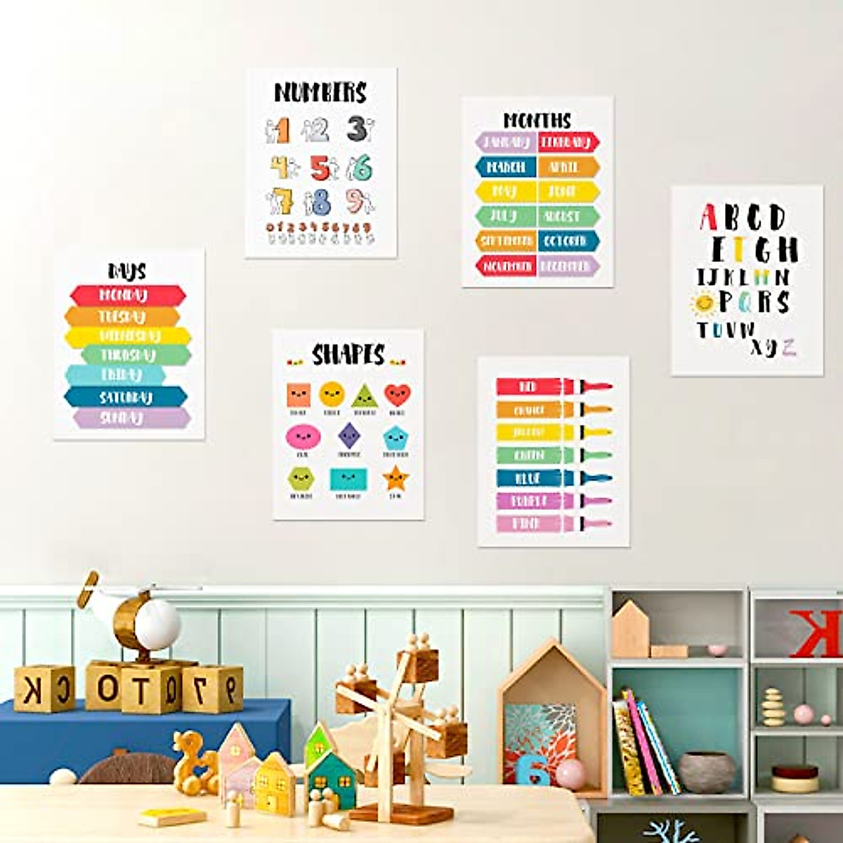 ARPEOTCY Rainbow Kids Playroom Wall Decor, Colorful Wall Art Posters, Educational Wall Art Prints for Nursery Wall Decor, Set of 6, 8x10in, Unframed
