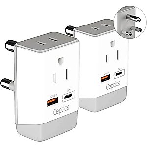 Ceptics South Africa Travel 2 Pack Plug Adapter QC 3.0 & PD, Safe Dual USB & USB-C - 2 USA Socket Compact & Powerful - Use in S. Africa Botswana - Type M AP-10L - Fast Charging