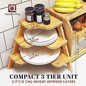 Adorn Stylish Bamboo Kitchen Countertop Organizer Corner Shelf, Space Saving 3-Tier Design for Kitchen Storage, eg Plate Rack, Spice Rack, also Living Room Display Shelves, Office Storage