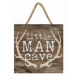 P. Graham Dunn Rustic Brown 7 x 7 Inch Wood Pallet Wall Hanging Sign, Little Man Cave Antlers