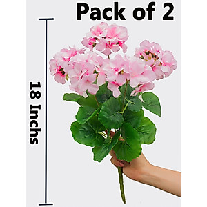Mumiko 2PCS 18" Artificial Geraniums Silk Flowers Outdoor UV Resistant Garden Plants Bush Light Pink