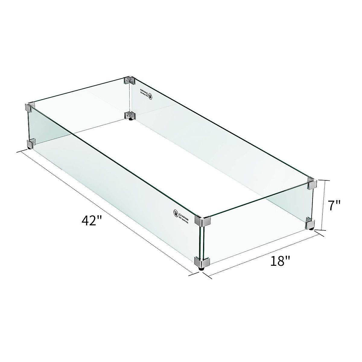 Skyflame Rectangular Stainless Steel Drop-in Fire Pit Pan and Burner with Burner Cover, Include 42" X 18" Fire Pit Glass Wind Guard