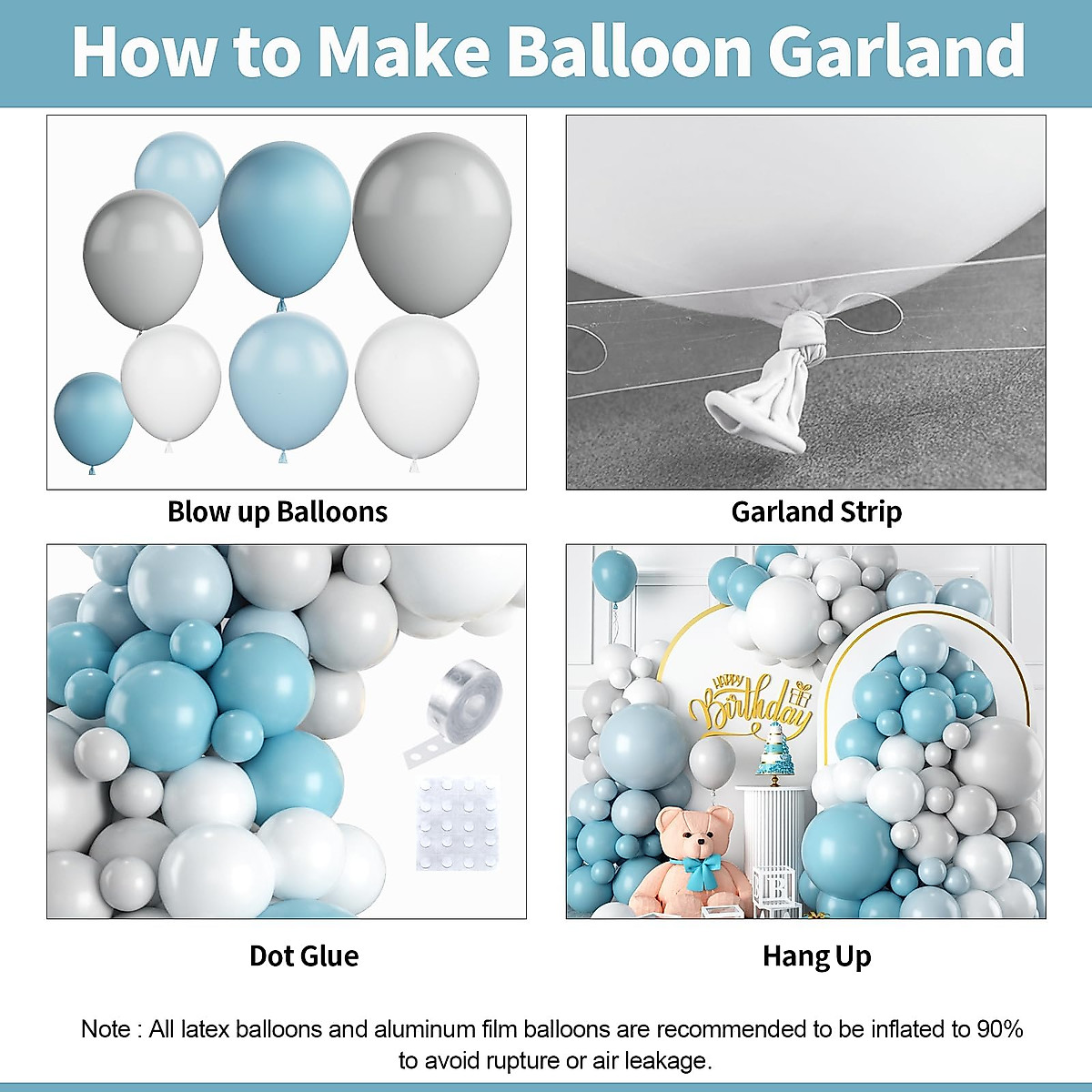 148PCS Dusty Blue Balloon Arch Kit,Double Stuffed Blue Balloon Garland Pastel Blue Grey White Balloons Slate Blue Balloon Arch for Baby Shower Boy Birthday Gender Reveal Bridal Party Decorations