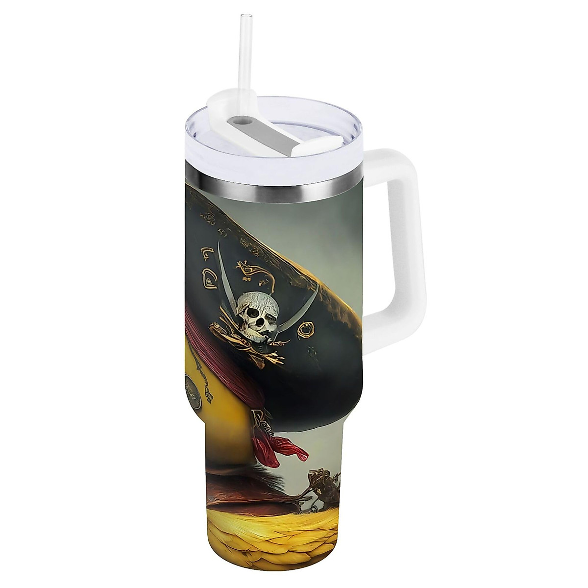 Exnundod 40 oz Tumbler with Handle Pirate Rubber Duck Insulated Stainless Steel Cup with Lid and Straw Travel Cup Leak-proof Fits in Car Cup Holder for Iced & Hot