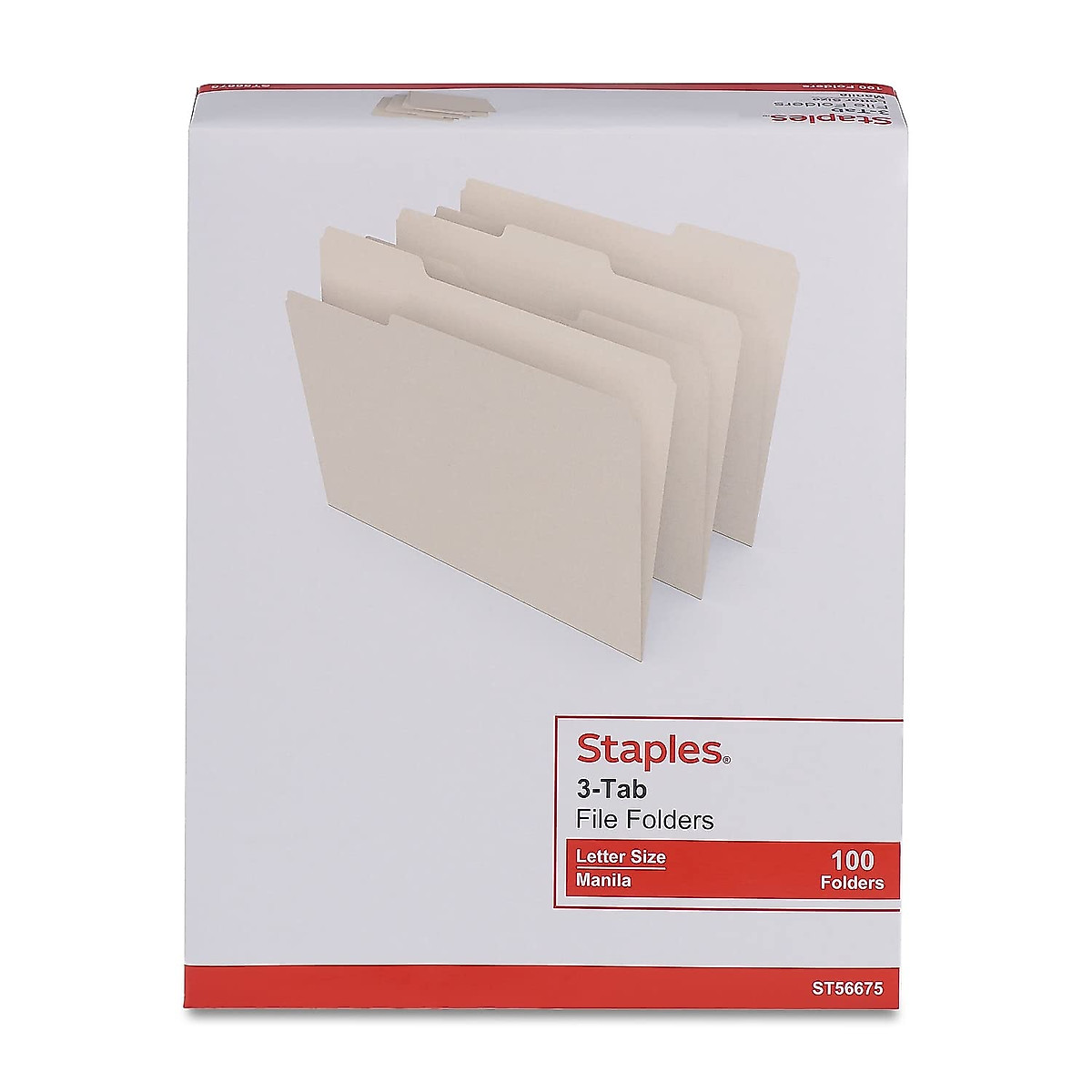 Staples 116657 Manila File Folders Letter 3 Tab Assorted Position 100/Box