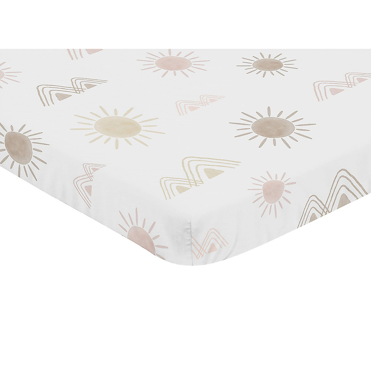 Sweet Jojo Designs Boho Desert Sun Girl Fitted Mini Crib Sheet Baby Nursery for Portable Crib or Pack and Play - Blush Pink Mauve Gold Taupe Bohemian Watercolor Mountains Southwest Nature Minimalist