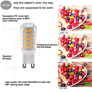 LEMENG Dimmable G9 LED Light Bulb 40Watts T4 Halogen Equivalent 4W 400Lm 2700K Warm White 120V Chandelier Lighting-Pack of 8