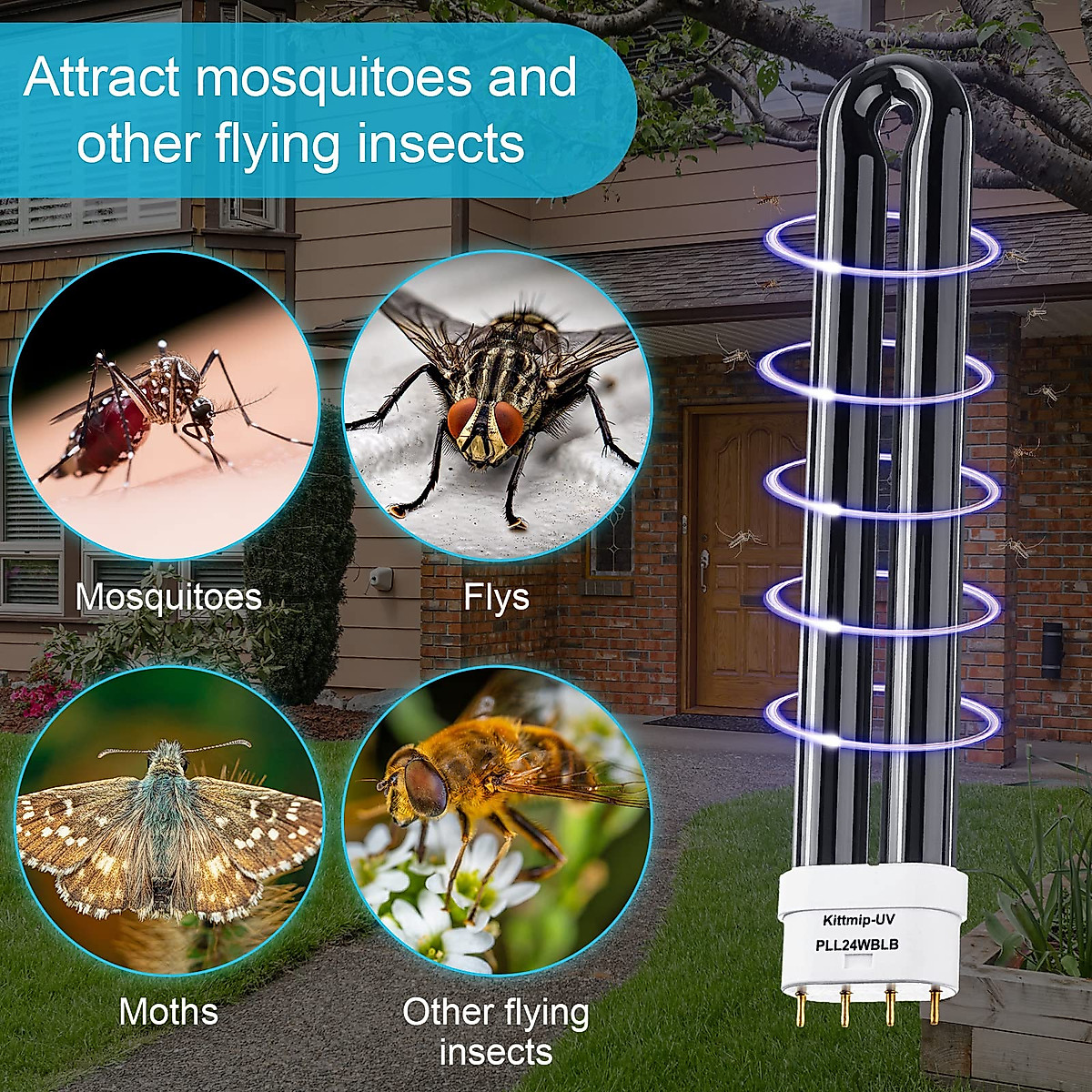 2 Pcs B24b Stinger Bug Zapper Replacement Bulbs 24w Black Flag Bug Zapper Bulb UV Light Ultraviolet Mosquito Killer Lamp Insect Trap Replacement UV Bulb for Stinger Bk300, Bk310, Bk500