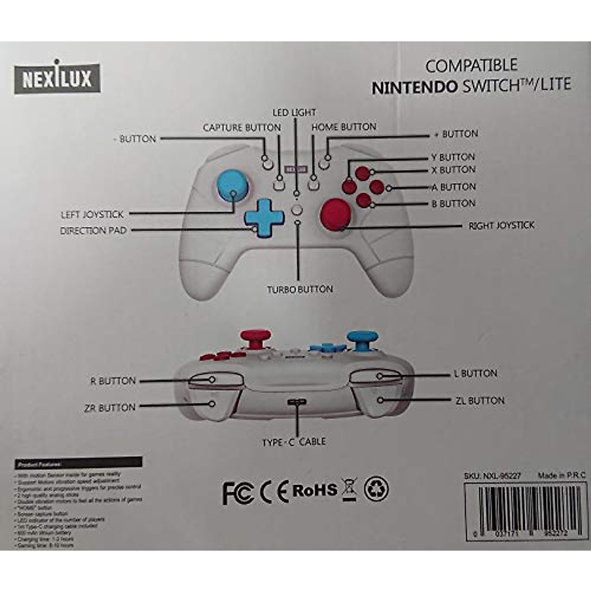 NEXiLUX Wireless Pro Mini Controller Compatible with Nintendo Switch (Motion Sensor & Turbo Enhanced), PC, Android Phone and Android TV - Light Gray (NXL-95227)