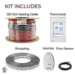 LuxHeat Floor Heating Cable Set, 80 Sqft - 120v Electric Radiant Floor Heating System Under Tile. Set Includes, Floor Heating Cable, Strapping, UDG4 OJ Microline Programmable Thermostat with GFCI