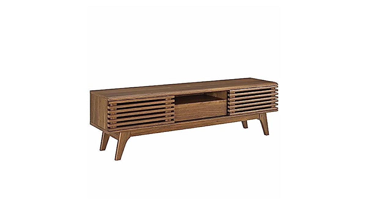 Modway Render Mid-Century Modern Low Profile 59 Inch TV Stand in Walnut ...