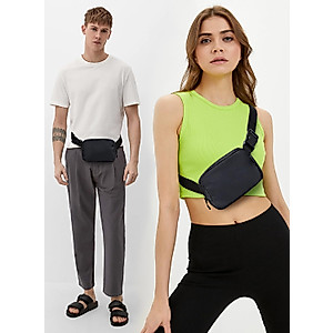 Belt Bag for Women, Meyfancy Unisex Fanny Packs with Adjustable Strap Small Crossbody Black Fanny Pack Fashion Waterproof Everywhere Belt Bag for Traveling Hiking Running Casual