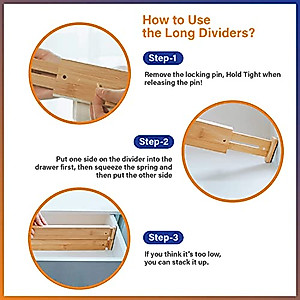 CozyVenient Adjustable Bamboo Drawer Dividers for Clothes, Kitchen Utensils, Office Desks, Bathroom Accessories, Socks and Underwear, and Personal Items, 4 Dividers with 4 Partitions