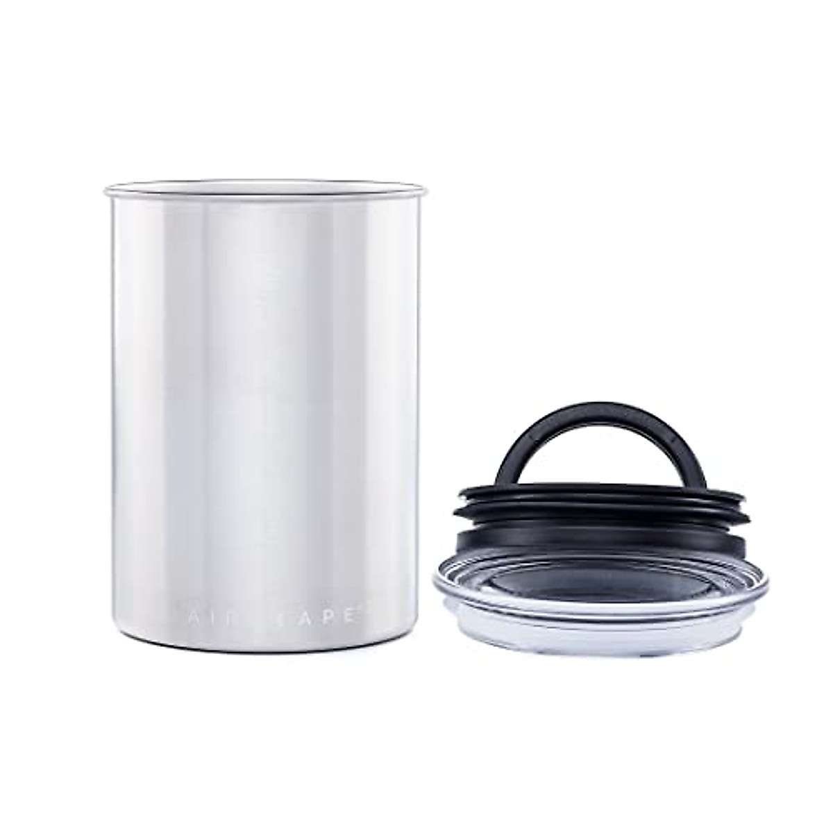 Airscape Stainless Steel Coffee Canister | Food Storage Container | Patented Airtight Lid | Push Out Excess Air Preserve Food Freshness (Medium, Brushed Steel)