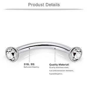 Ruifan 20PCS 16G Stainless Steel 3mm Cubic Zirconia Fake Pearl Acrylic Curved Barbell Eyebrow Tragus Lip Ring Piercing Jewelry 3/8 Inch 10mm Mix Color