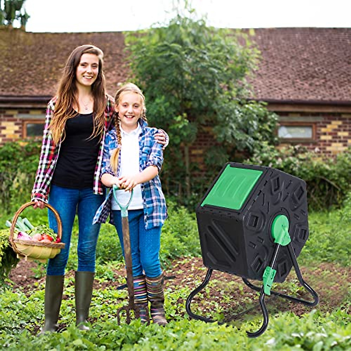 JupiterForce Tumbling Composting Bins, Heavy-Duty Compost Tumbler with Sliding Door for All Season Outdoor Gardens, Yards Waste, Black (18.5 Gallon)