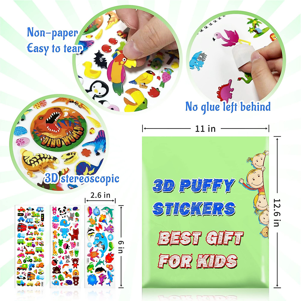 Stickers for Kids, 3D Puffy Stickers, 64 Different Sheets, 3200+ Cute Stickers, Including Animals, Cars, Airplane, Food, Letters, Flowers, Pets, Cakes and Tons More