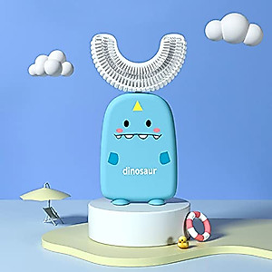 FLINEVE Manual Toothbrush with U-Shaped Bristles Food Grade Silicone Toothbrush Head for Kids 2-7 Years (Blue)