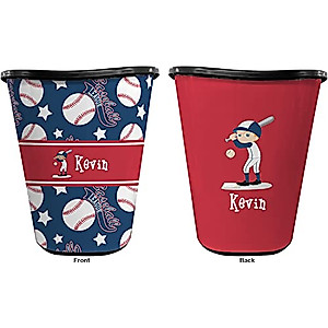 RNK Shops Baseball Waste Basket - Double Sided (Black) (Personalized)