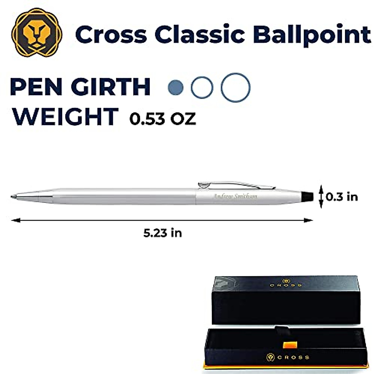 Dayspring Pens Personalized Cross Pen | Engraved Cross Classic Century Pen Lustrous Chrome Ballpoint Gift Pen, Custom Engraving Executive Gift Pen.