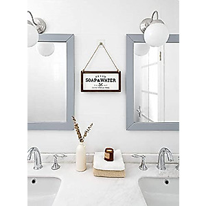 Mkono Bathroom Signs Decor Wall Hanging Farmhouse Wooden Sign with Sayings & Bathroom Box Decor Toilet Paper Basket with Yellow Mason Jar