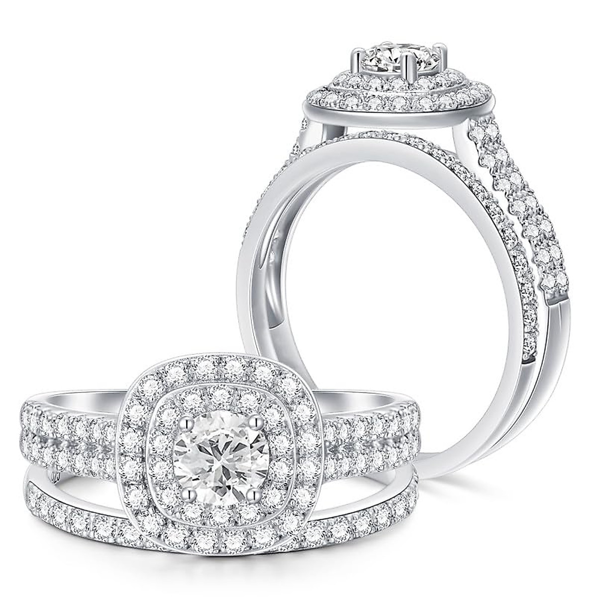 Molioaki 1-1/2 Carat (ctw) moissanite engagement rings for women Platinum Plated Silver ring moissanite rings -9-