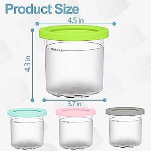 Fitchi Ice Cream Pint Containers Replacement for Ninja Creami Pints and Lids - 4 Pack, Compatible with NC300 & NC301 & NC299AMZ Series, Leakproof, and Dishwasher Safe, Pink/Green/Grey/Blue
