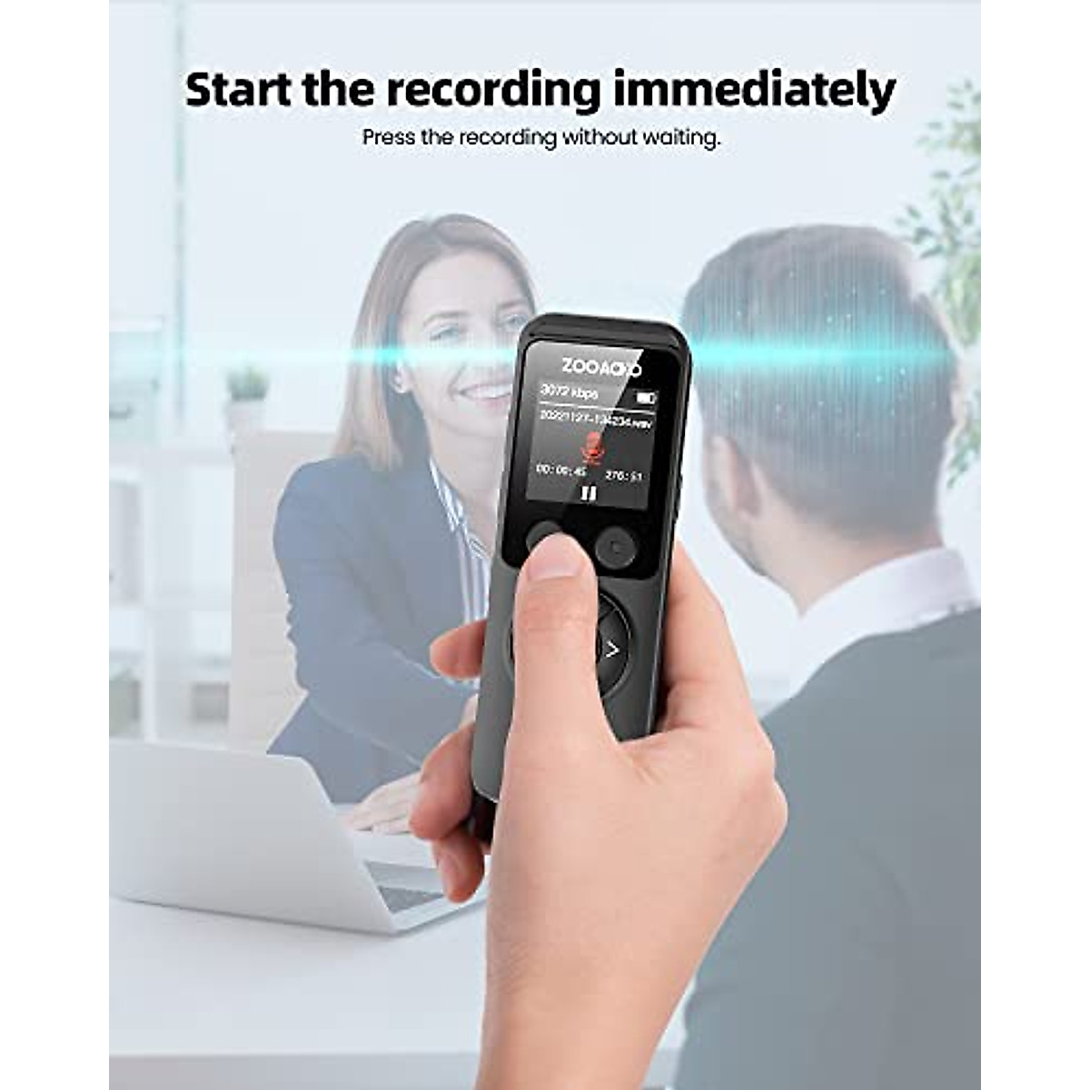 ZOOAOXO 64GB Digital Voice Recorder, Bluetooth Voice Recorder, Dual Microphone, 3072 kbps HD, A-B Repeat, Recording Monitoring, Noise Reduction, Voice Activated Recording
