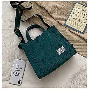 Women Small Satchel Bag Corduroy Tote Bag Stylish Hobo Bag Crossbody Bag Casual Mini Travel Handbags (Dark Green)