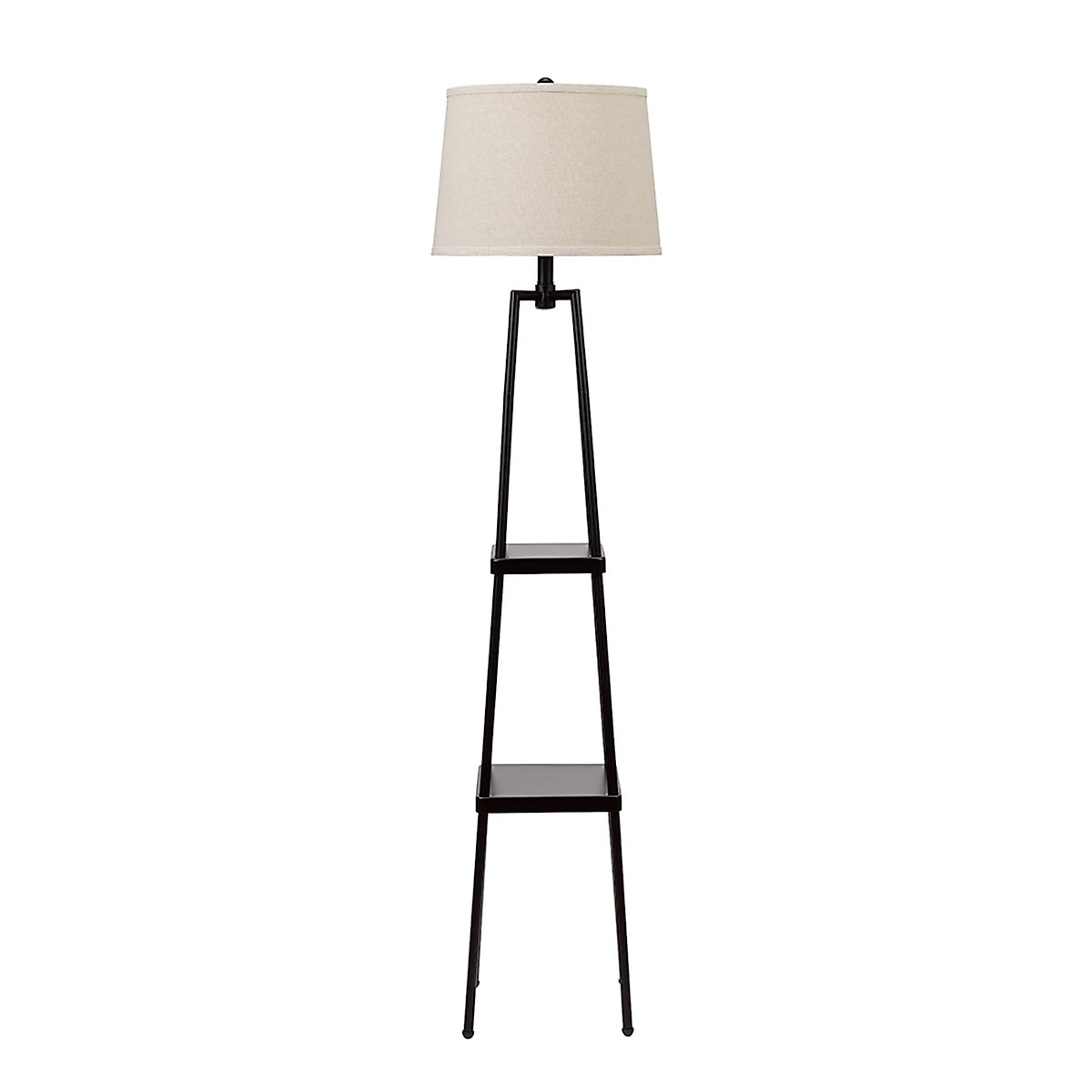 Catalina Lighting 19305-000 Modern Metal Etagere Floor Lamp with Shelves and Linen Shade, 58", Classic Black