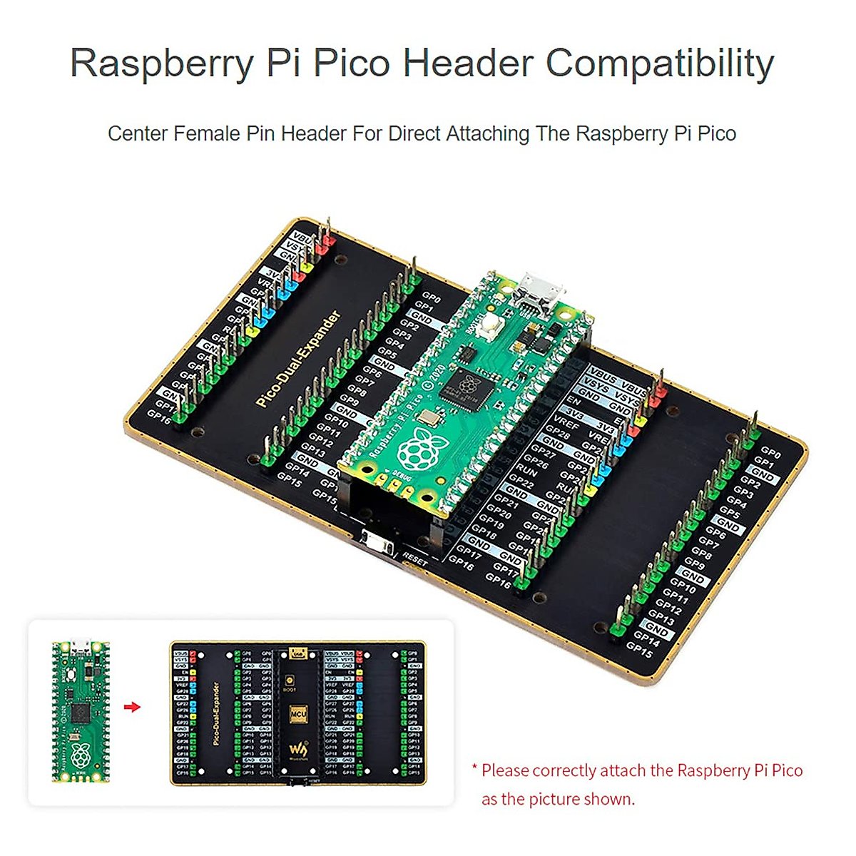 BFab Dual GPIO Expander for Raspberry Pi Pico,Two Sets of 2x20 Male Header for Connecting More Expansion Modules,Direct Attaching or Jumper Wires
