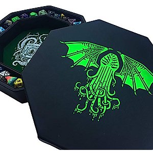 Fantasydice-Cthulhu Tome-Green - Dice Tray - 9" Octagon with Lid and Dice Staging Area- Holds 5 Sets(7 Dice Set/Standard) for All Tabletop RPGs Like D&D, Call of Cthulhu, Shadowrun.