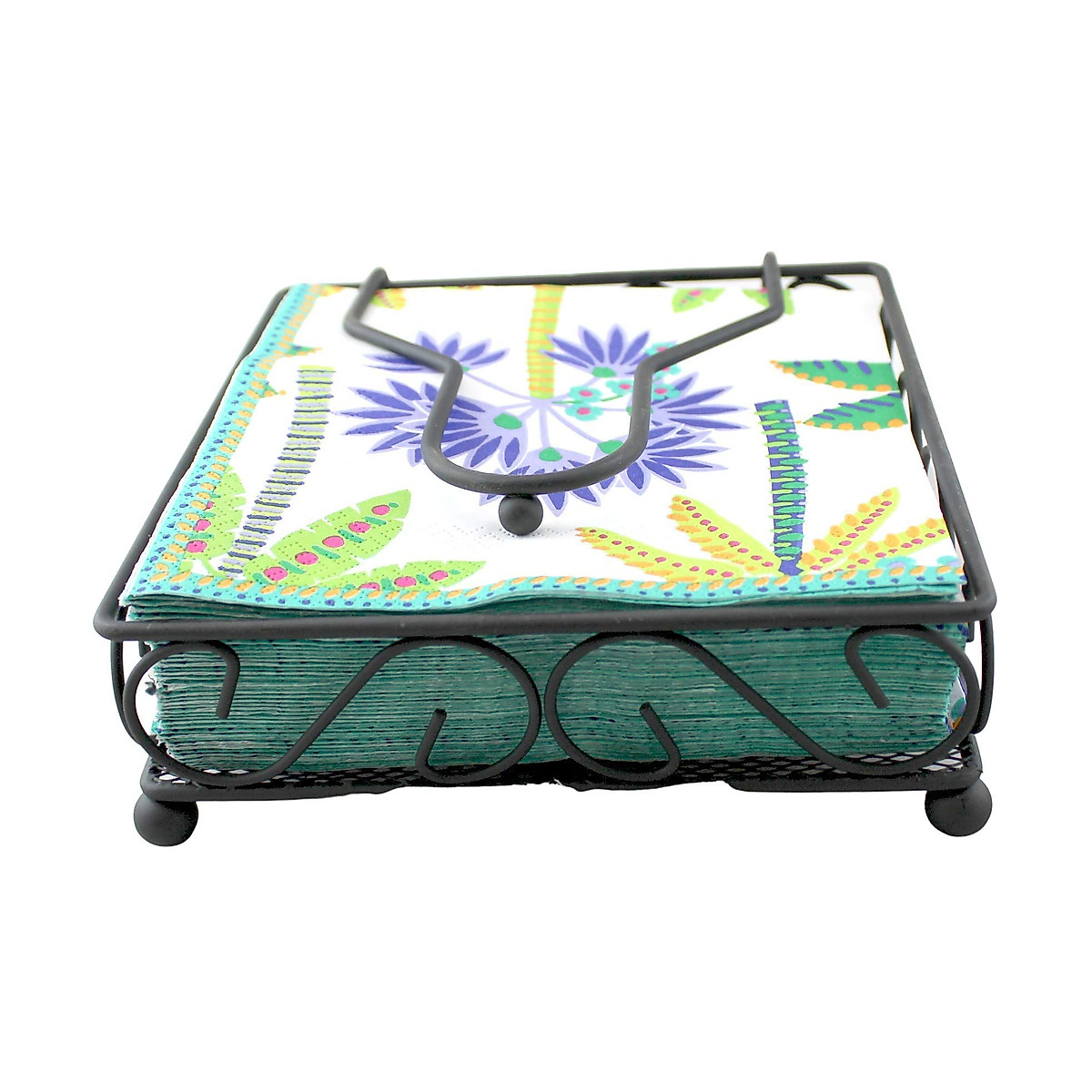 Black Matte Scroll Design Napkin Holder Dispenser With Weighted Arm