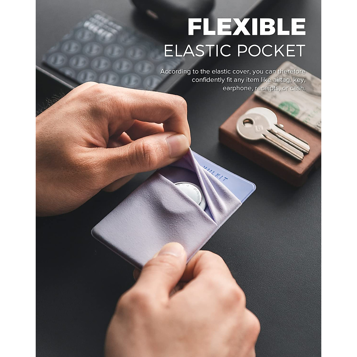 VULKIT Phone Card Holder Slim Elastic Adhesive Phone Wallet Credit Card Sleeves Sticker for Back of Smartphone(Lilac)